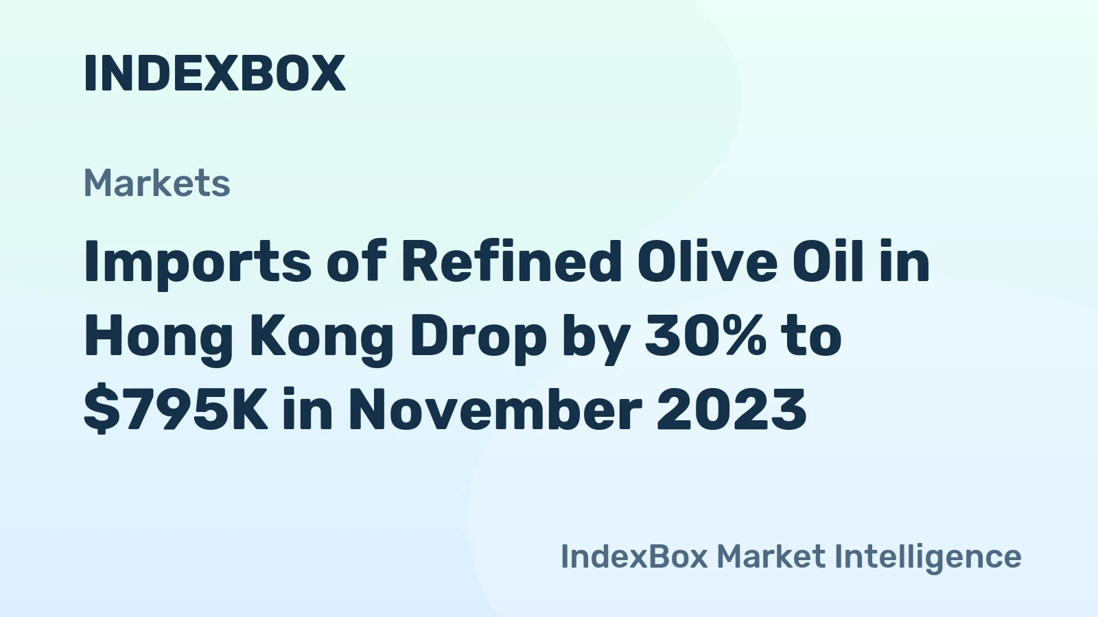 Imports of Refined Olive Oil in Hong Kong Drop by 30% to $795K in November 2023