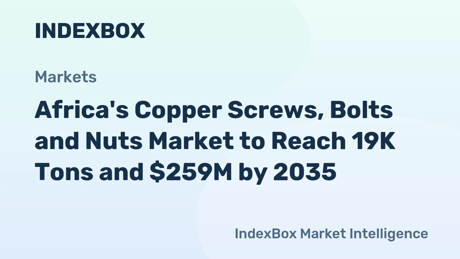 Africa's Copper Screws, Bolts and Nuts Market to Reach 19K Tons and $259M by 2035