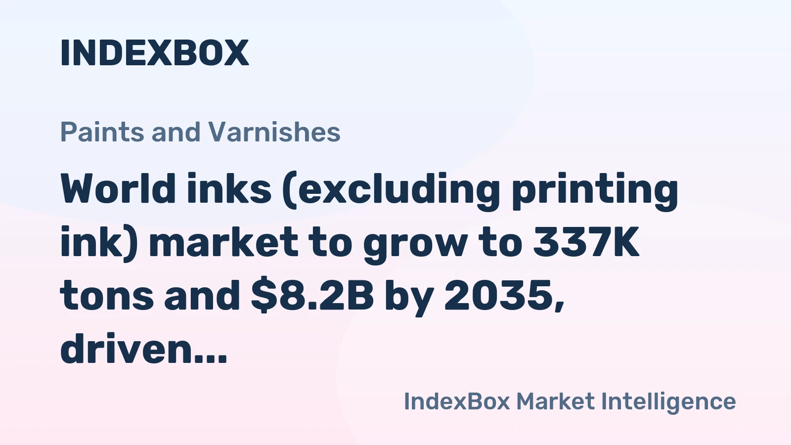 World inks (excluding printing ink) market to grow to 337K tons and $8.2B by 2035, driven by increasing global demand.