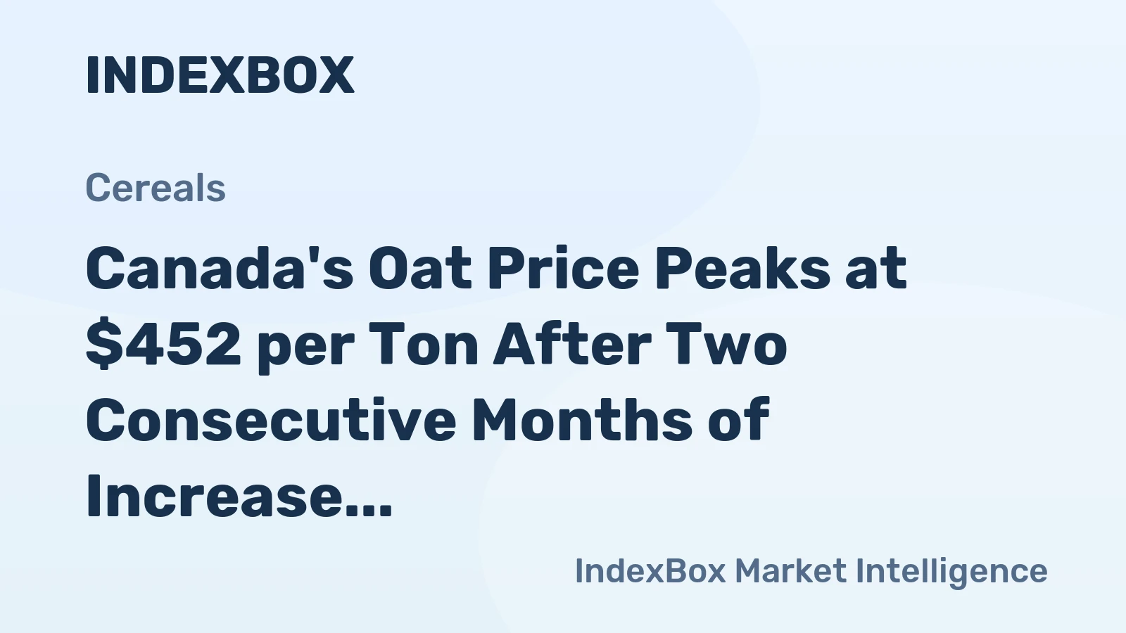 Canada's Oat Price Peaks at $452 per Ton After Two Consecutive Months of Increase
