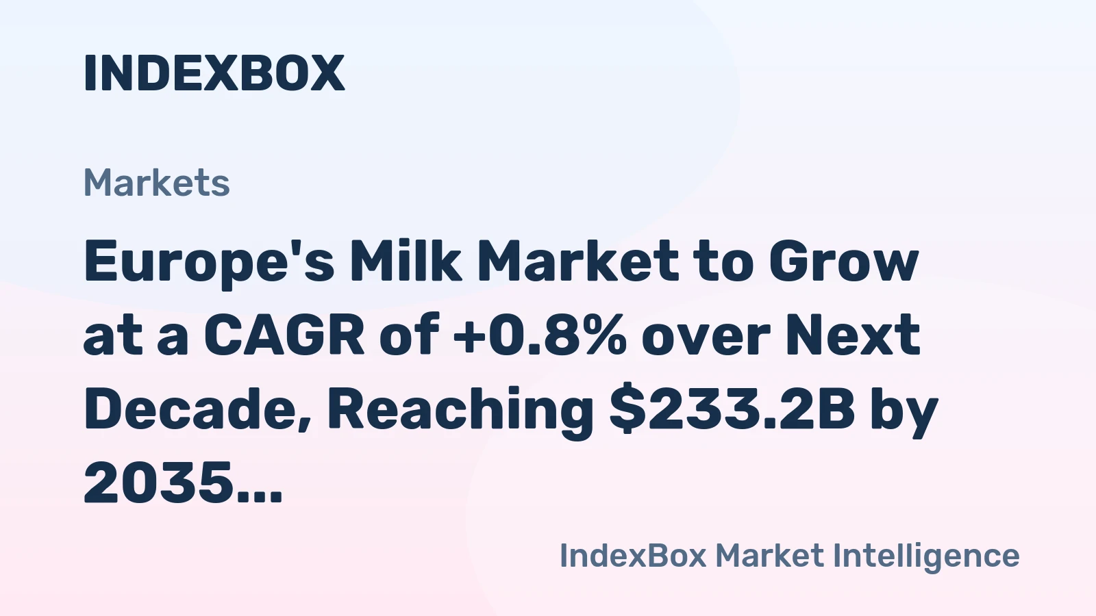 Europe's Milk Market to Grow at a CAGR of +0.8% over Next Decade, Reaching $233.2B by 2035