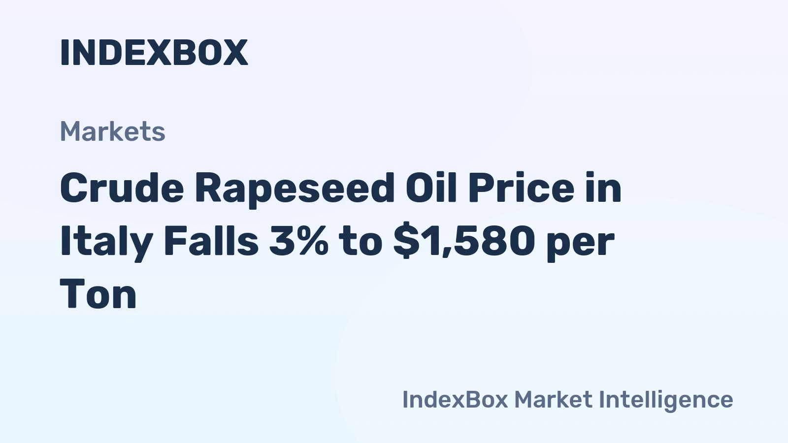 Crude Rapeseed Oil Price in Italy Falls 3% to $1,580 per Ton