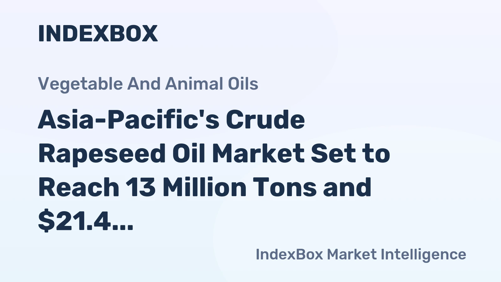 Asia-Pacific's Crude Rapeseed Oil Market Set to Reach 13 Million Tons and $21.4 Billion