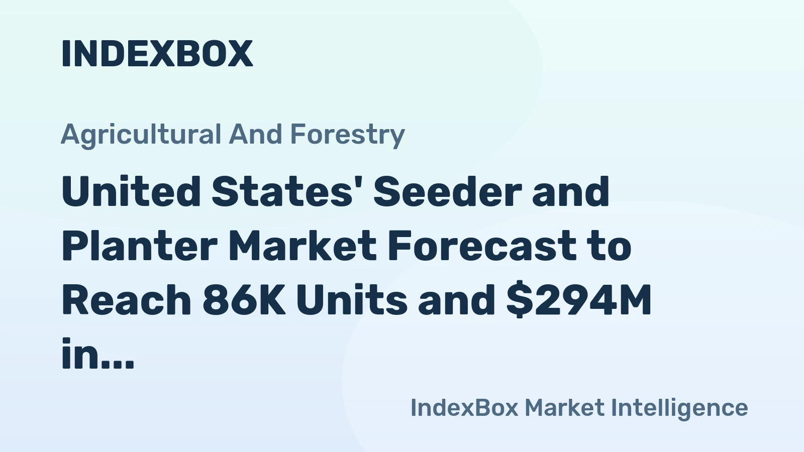United States' Seeder and Planter Market Forecast to Reach 86K Units and $294M in Value