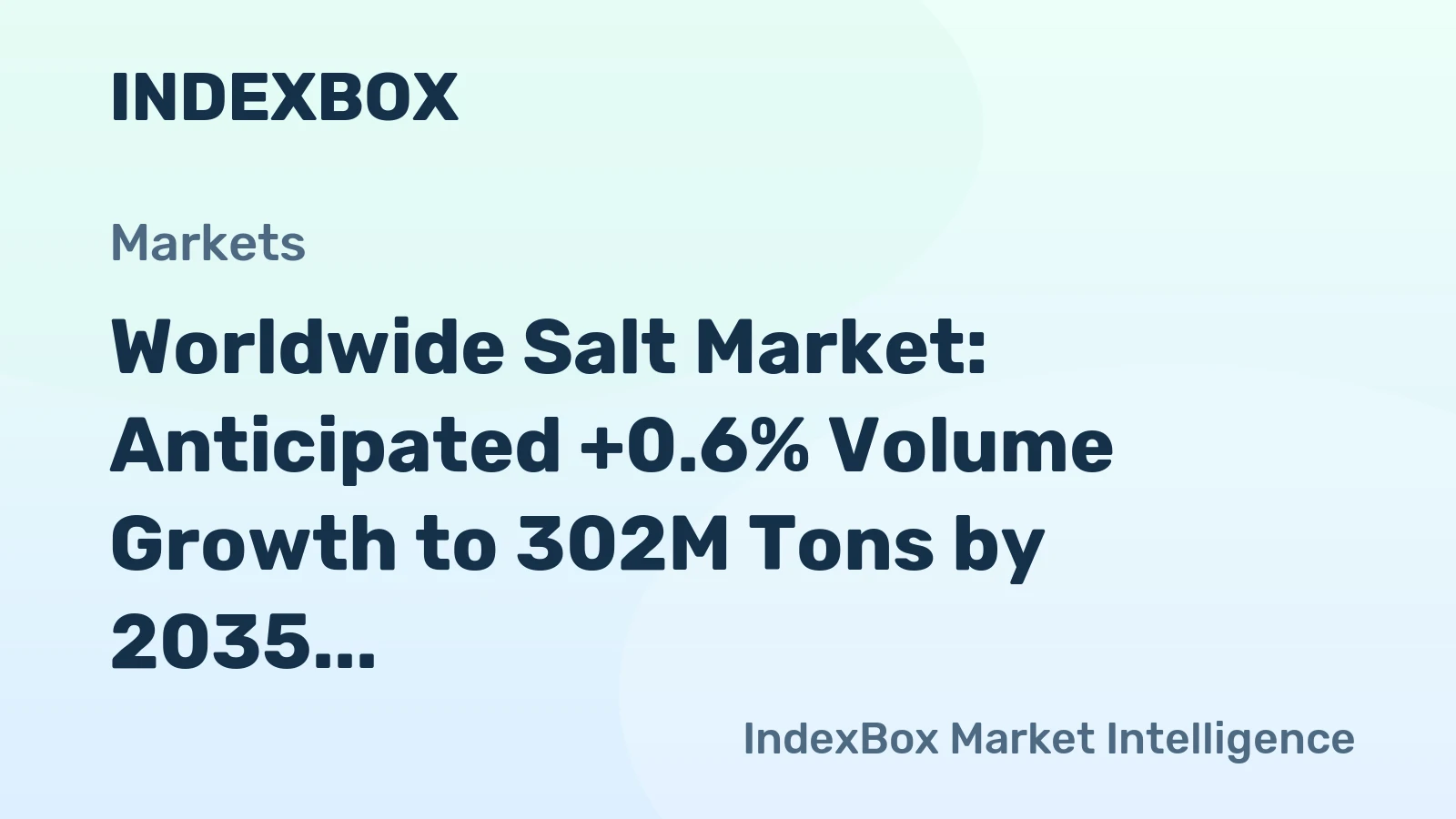 Worldwide Salt Market: Anticipated +0.6% Volume Growth to 302M Tons by 2035, $32.1B Value Forecasted