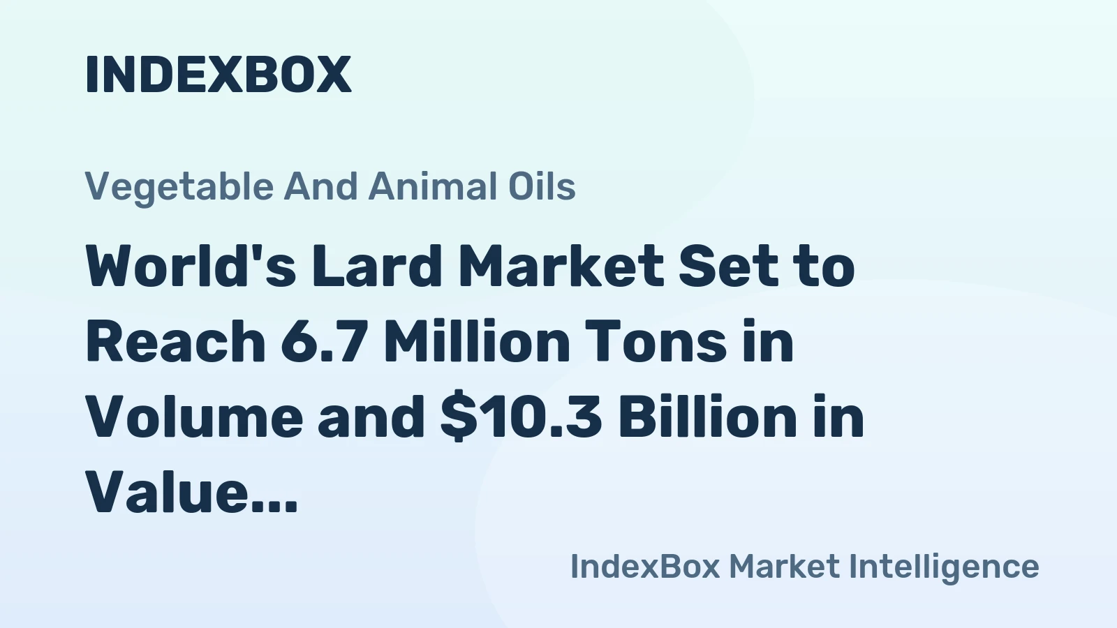 World's Lard Market Set to Reach 6.7 Million Tons in Volume and $10.3 Billion in Value