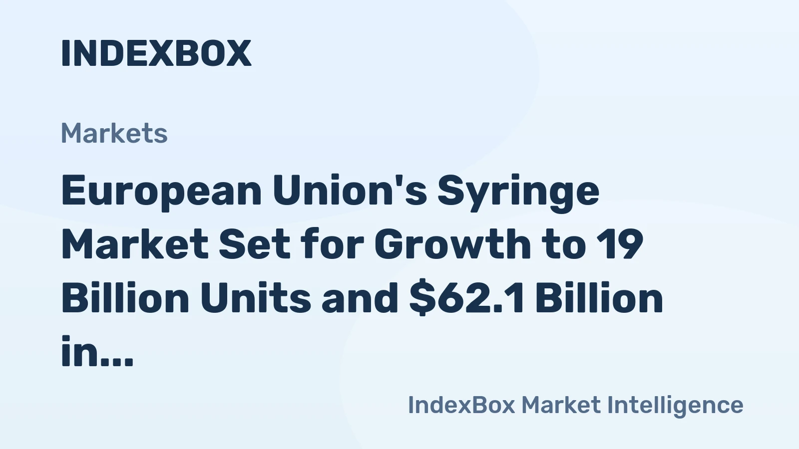 European Union's Syringe Market Set for Growth to 19 Billion Units and $62.1 Billion in Value