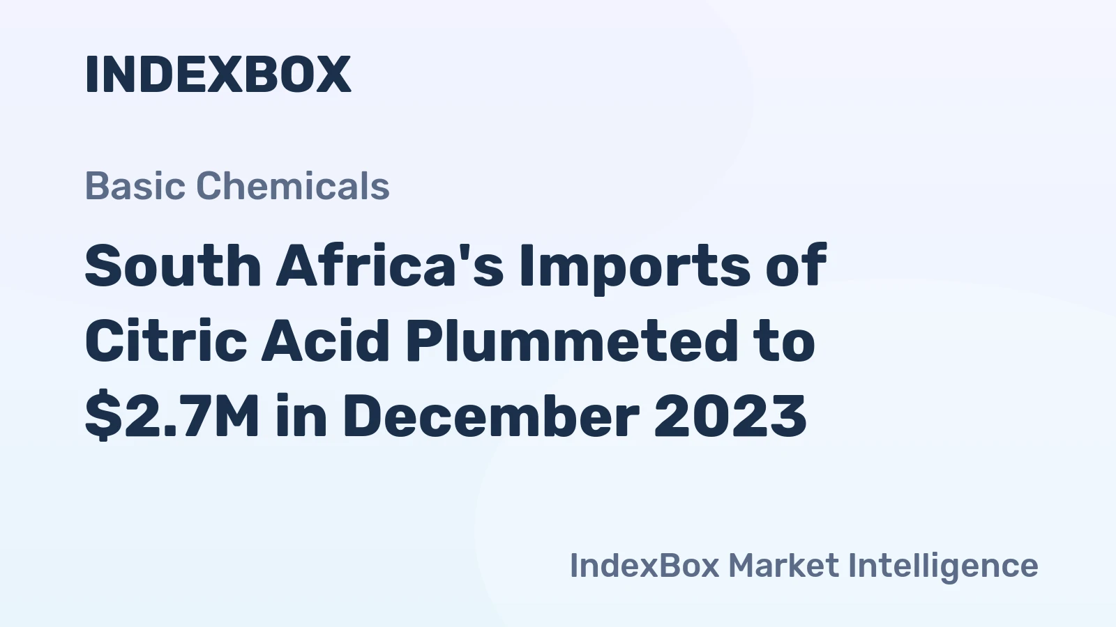 South Africa's Imports of Citric Acid Plummeted to $2.7M in December 2023
