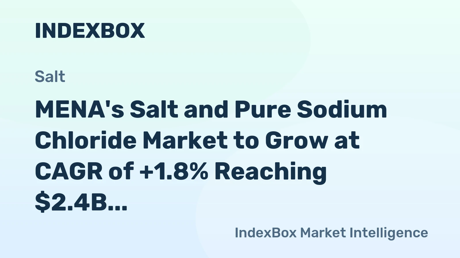 MENA's Salt and Pure Sodium Chloride Market to Grow at CAGR of +1.8% Reaching $2.4B by 2035