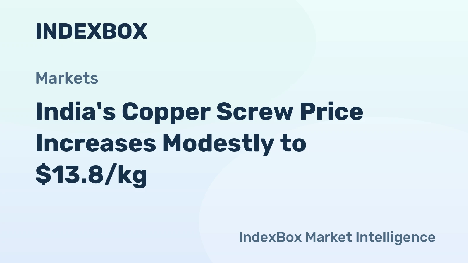 India's Copper Screw Price Increases Modestly to $13.8/kg