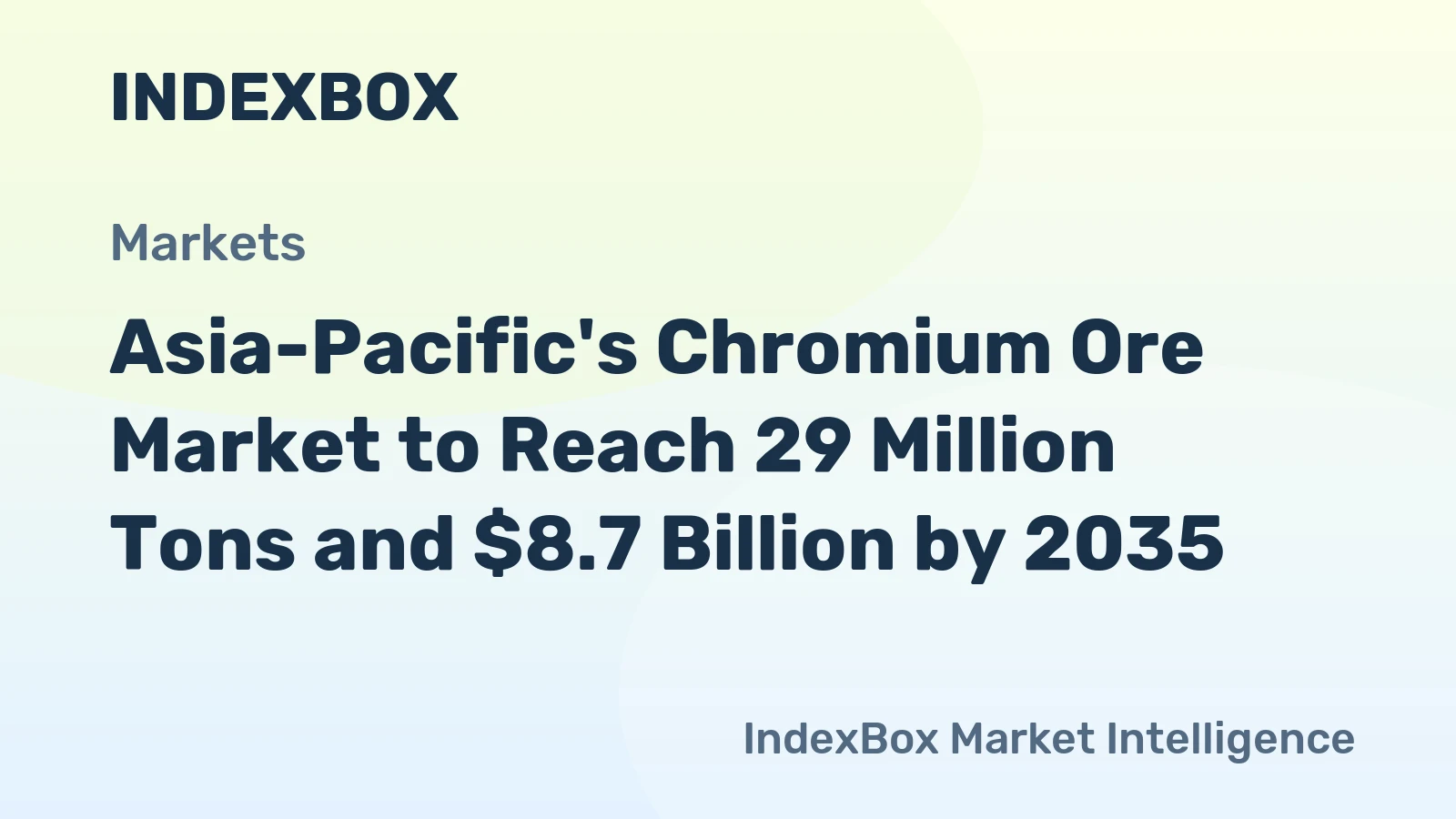 Asia-Pacific's Chromium Ore Market to Reach 29 Million Tons and $8.7 Billion by 2035