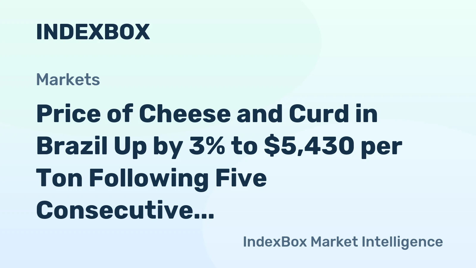 Price of Cheese and Curd in Brazil Up by 3% to $5,430 per Ton Following Five Consecutive Months of Increase