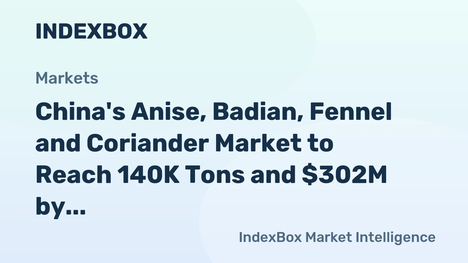 China's Anise, Badian, Fennel and Coriander Market to Reach 140K Tons and $302M by 2035