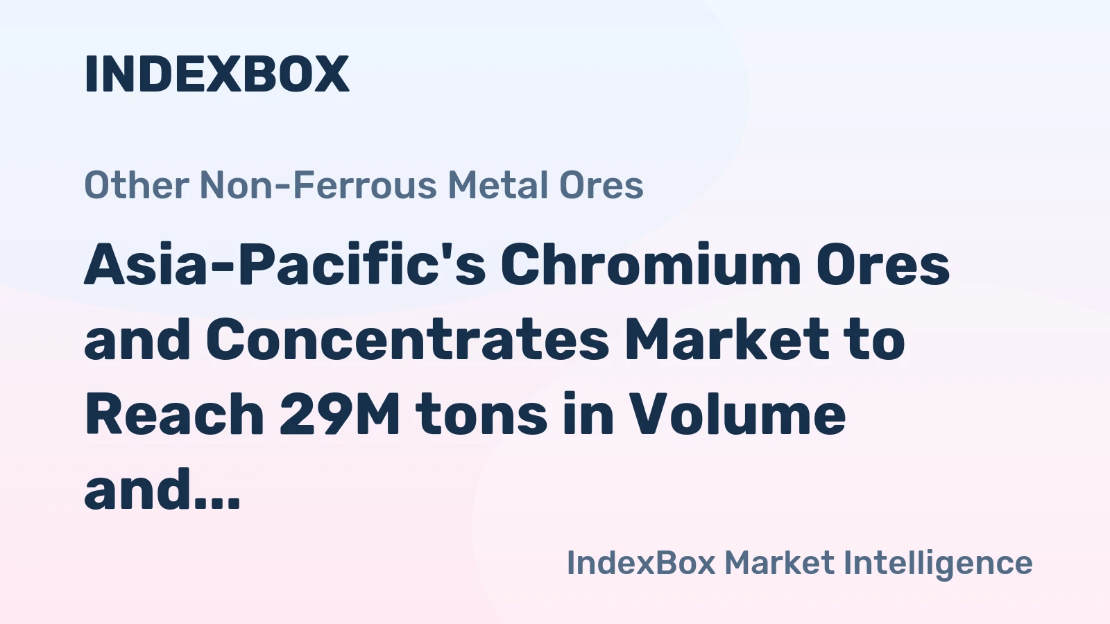 Asia-Pacific's Chromium Ores and Concentrates Market to Reach 29M tons in Volume and $8.6B in Value by 2035