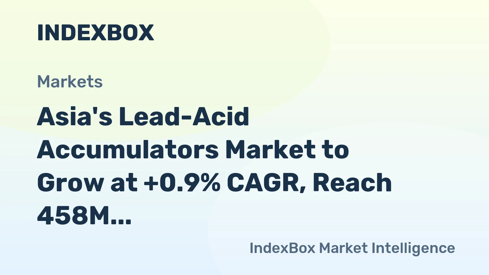 Asia's Lead-Acid Accumulators Market to Grow at +0.9% CAGR, Reach 458M Units by 2035