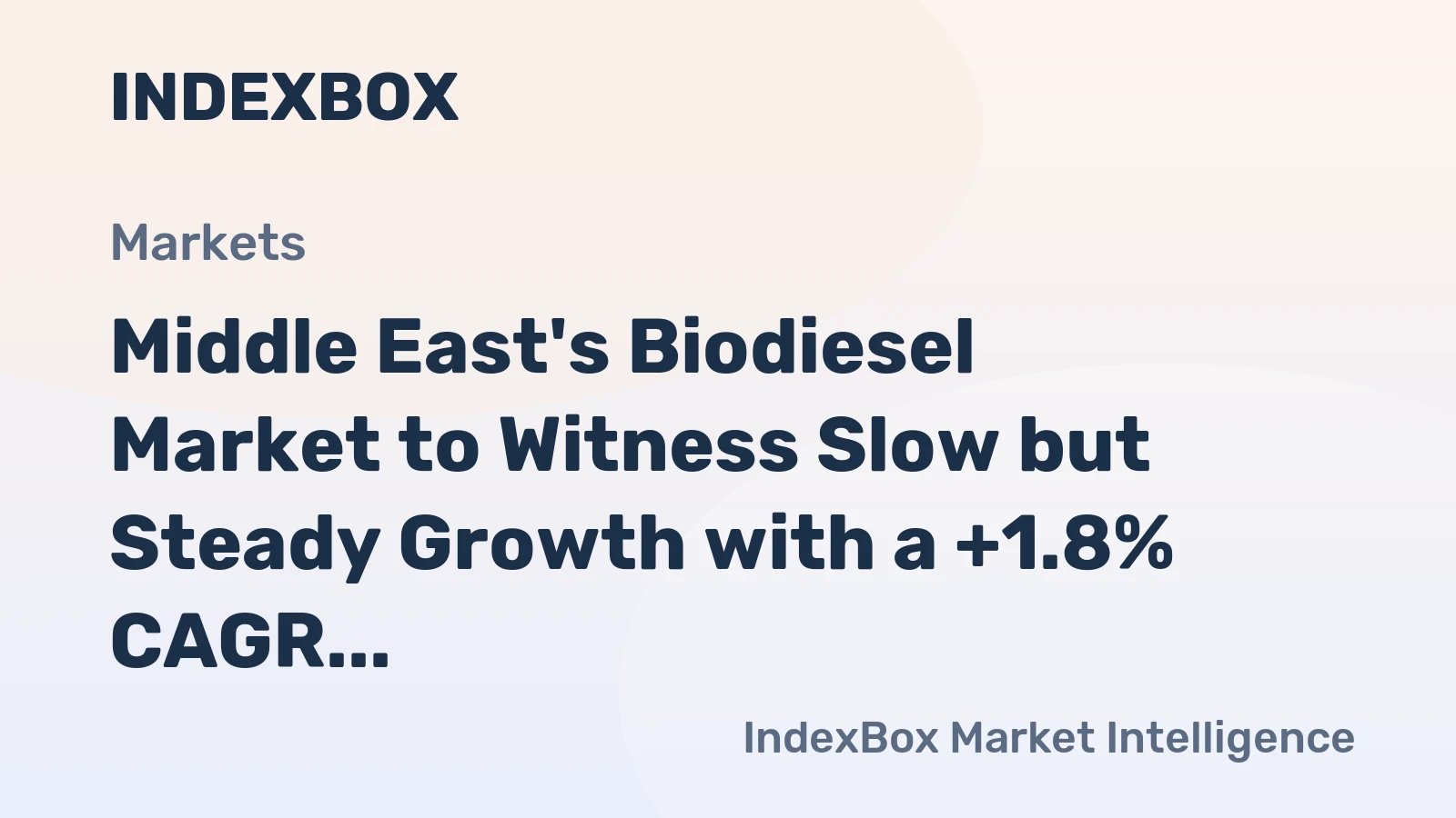 Middle East's Biodiesel Market to Witness Slow but Steady Growth with a +1.8% CAGR