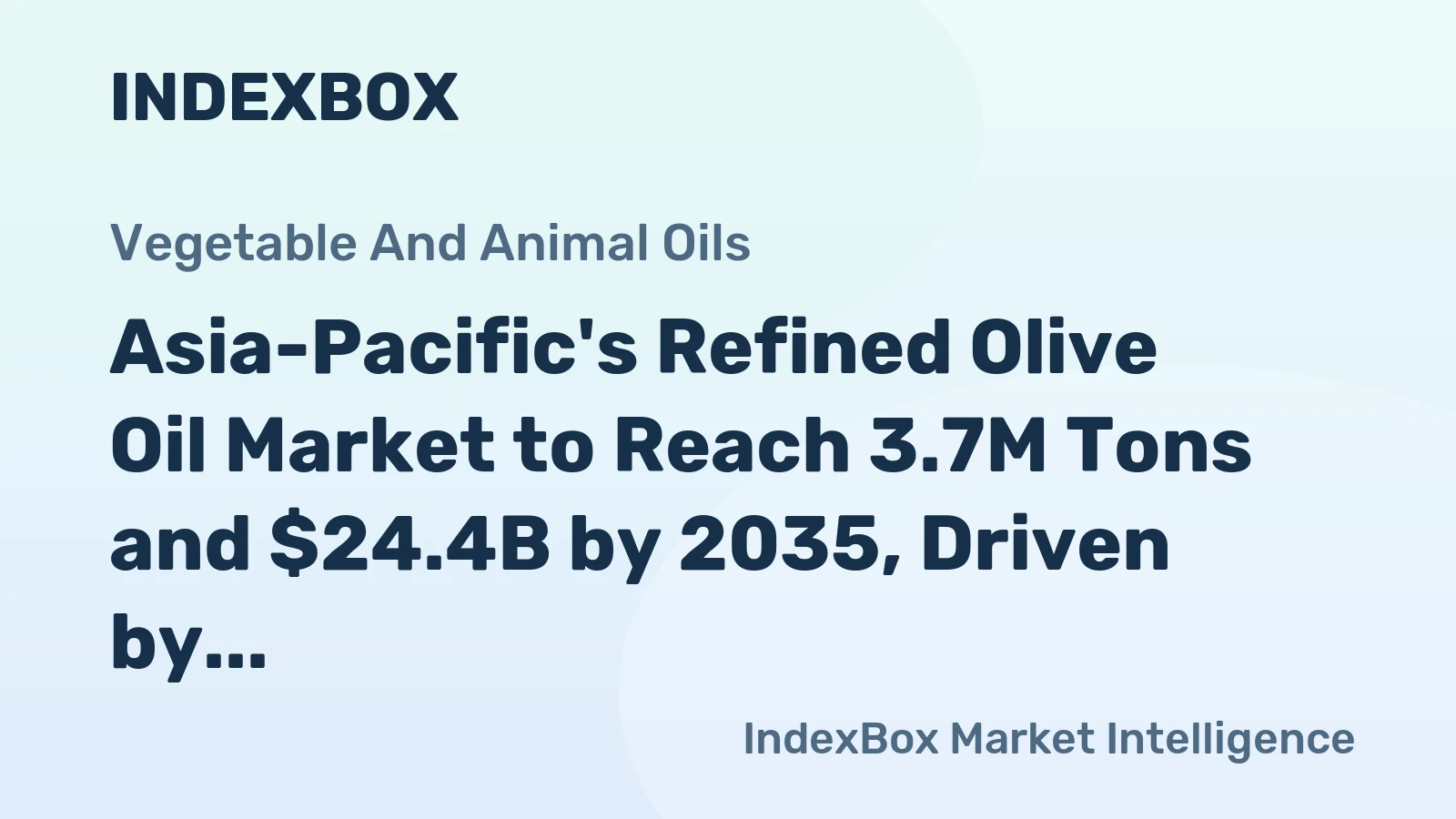 Asia-Pacific's Refined Olive Oil Market to Reach 3.7M Tons and $24.4B by 2035, Driven by Increasing Demand