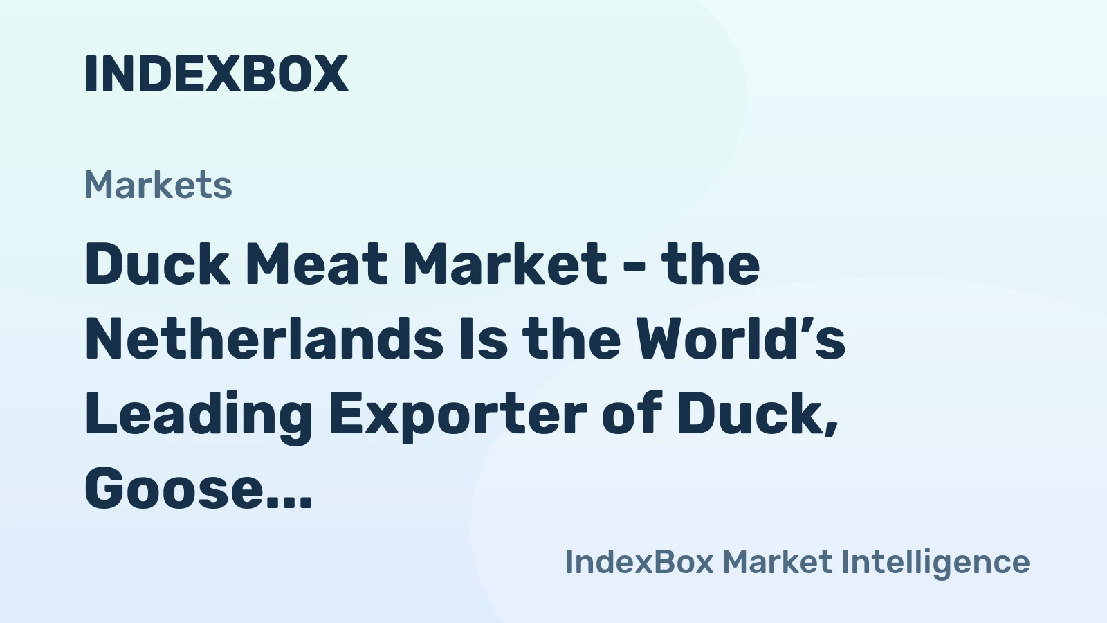Duck Meat Market - the Netherlands Is the World’s Leading Exporter of Duck, Goose and Guinea Fowl