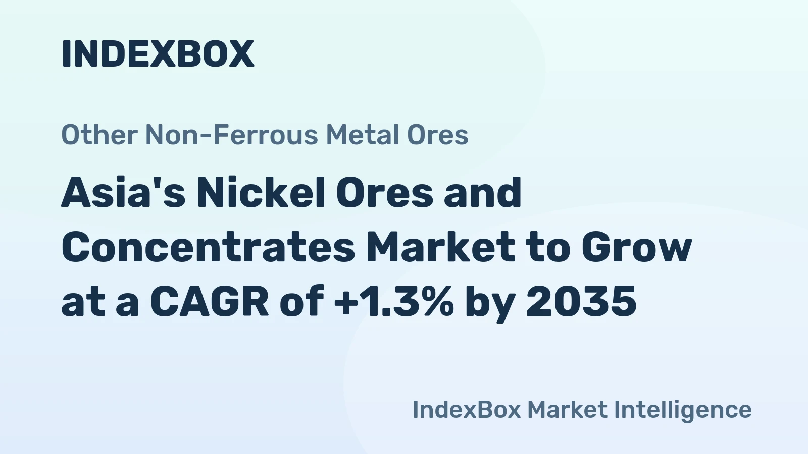 Asia's Nickel Ores and Concentrates Market to Grow at a CAGR of +1.3% by 2035