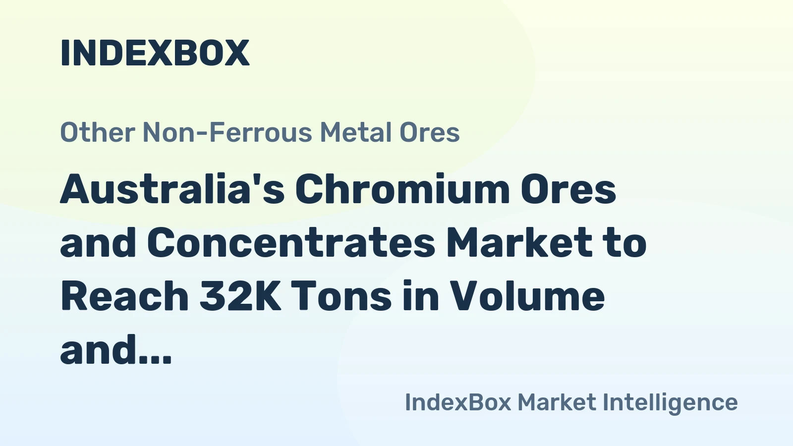 Australia's Chromium Ores and Concentrates Market to Reach 32K Tons in Volume and $27M in Value by 2035