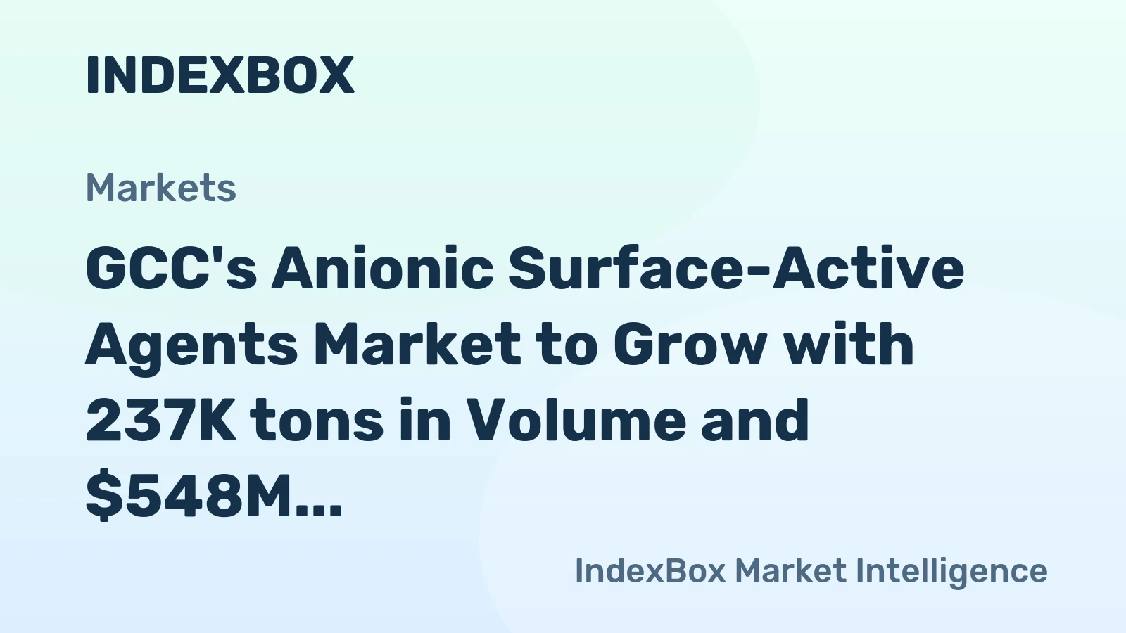 GCC's Anionic Surface-Active Agents Market to Grow with 237K tons in Volume and $548M in Value by 2035