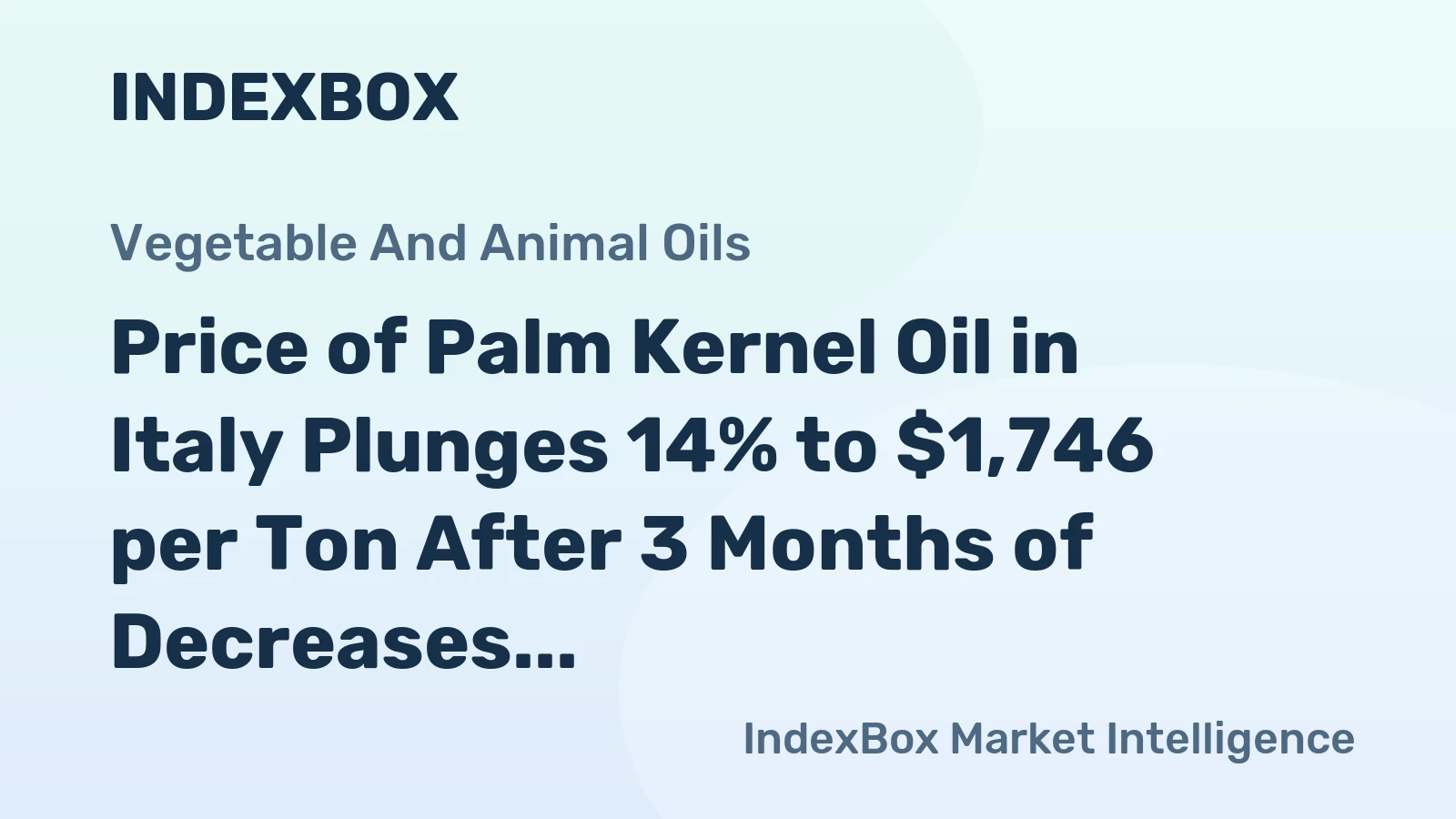 Price of Palm Kernel Oil in Italy Plunges 14% to $1,746 per Ton After 3 Months of Decreases