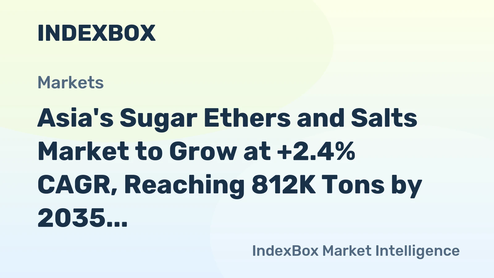 Asia's Sugar Ethers and Salts Market to Grow at +2.4% CAGR, Reaching 812K Tons by 2035