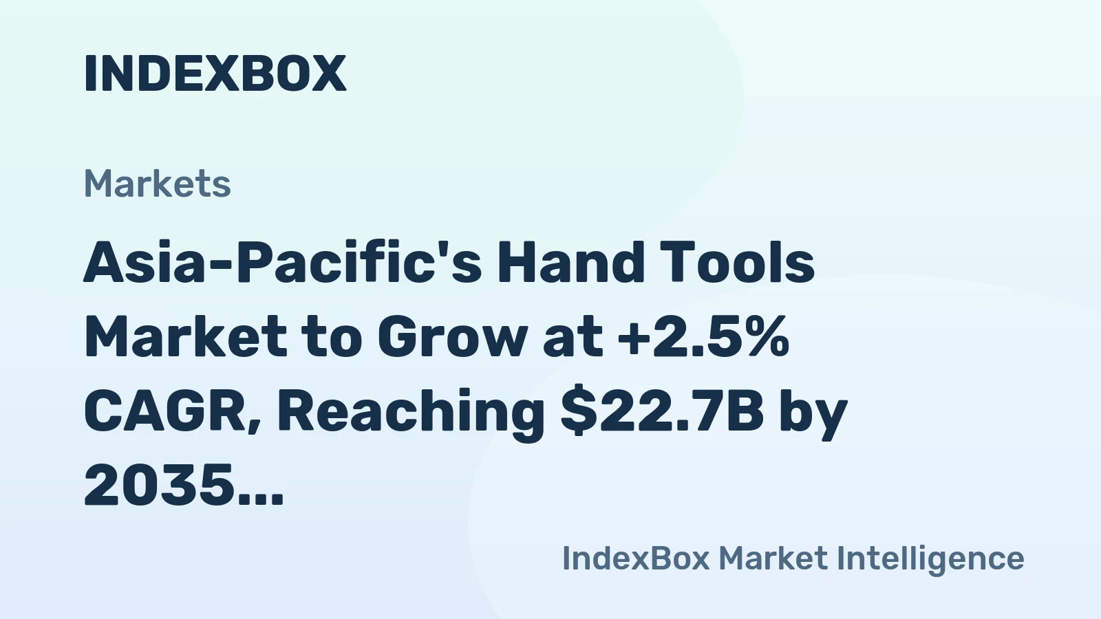 Asia-Pacific's Hand Tools Market to Grow at +2.5% CAGR, Reaching $22.7B by 2035