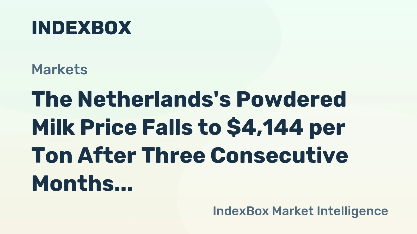 The Netherlands's Powdered Milk Price Falls to $4,144 per Ton After Three Consecutive Months of Decline