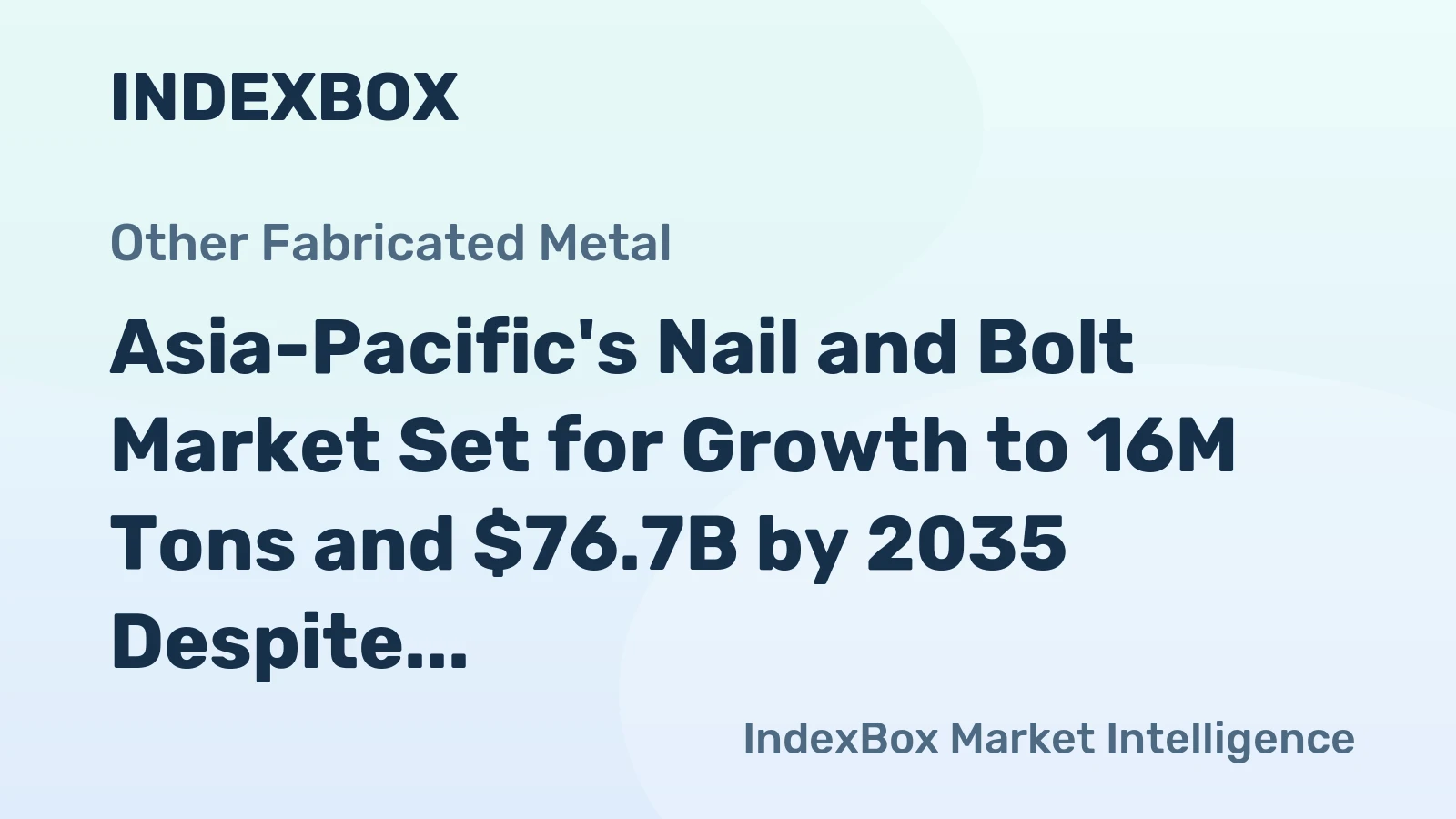 Asia-Pacific's Nail and Bolt Market Set for Growth to 16M Tons and $76.7B by 2035 Despite Recent Contraction