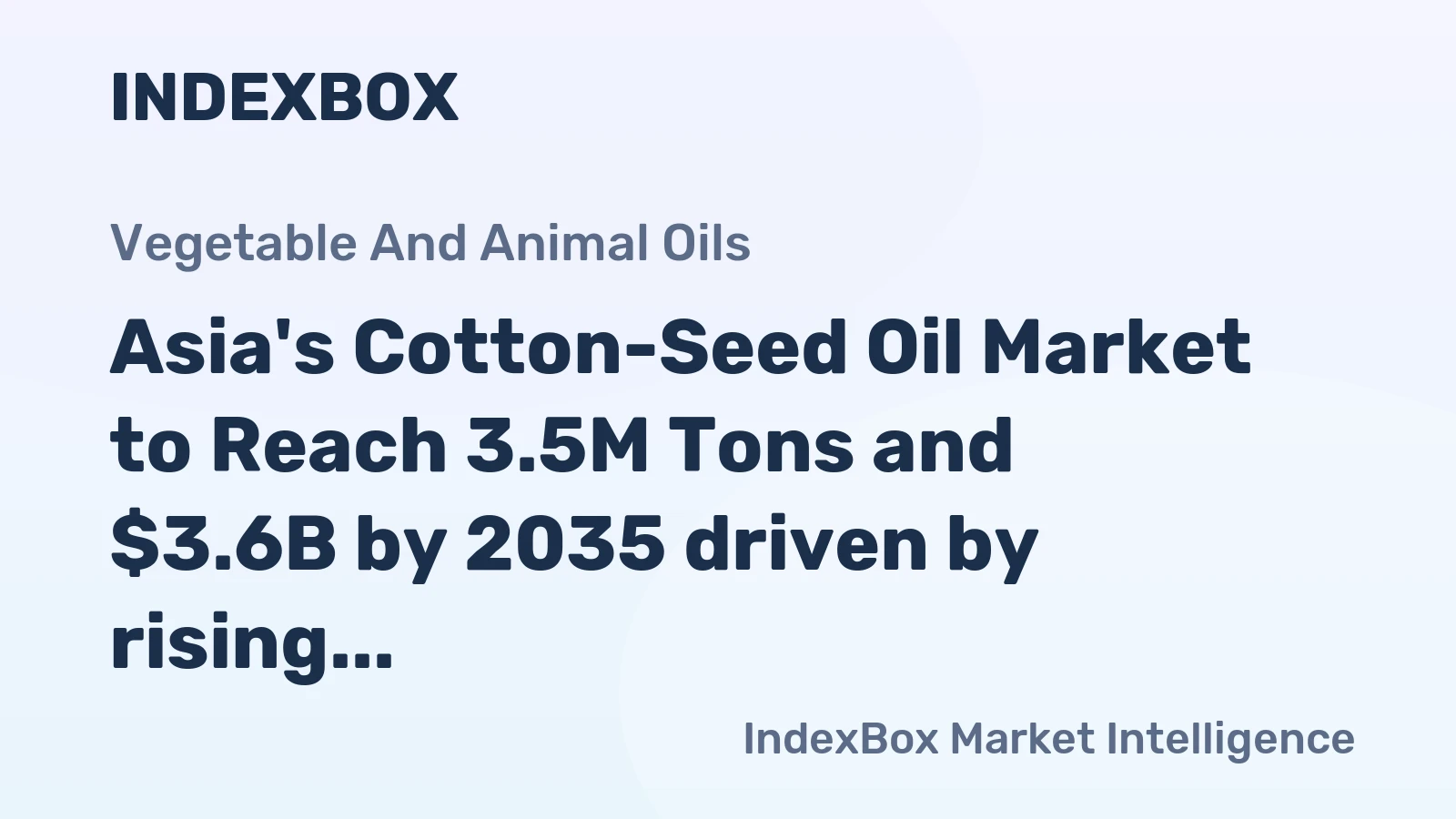 Asia's Cotton-Seed Oil Market to Reach 3.5M Tons and $3.6B by 2035 driven by rising demand