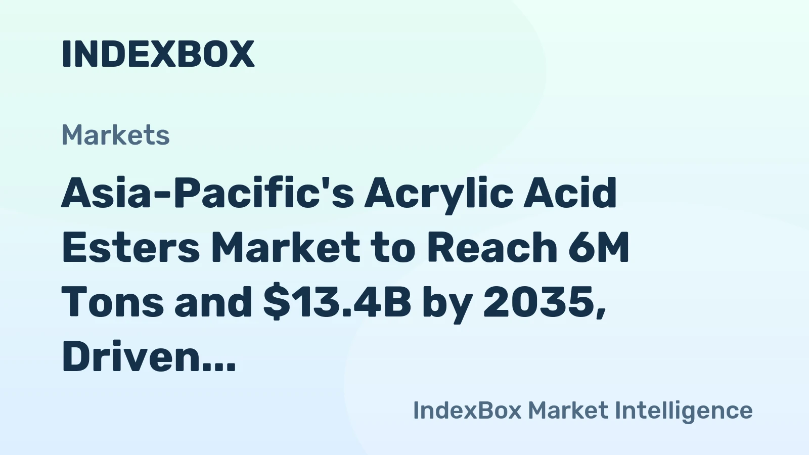 Asia-Pacific's Acrylic Acid Esters Market to Reach 6M Tons and $13.4B by 2035, Driven by Increasing Demand