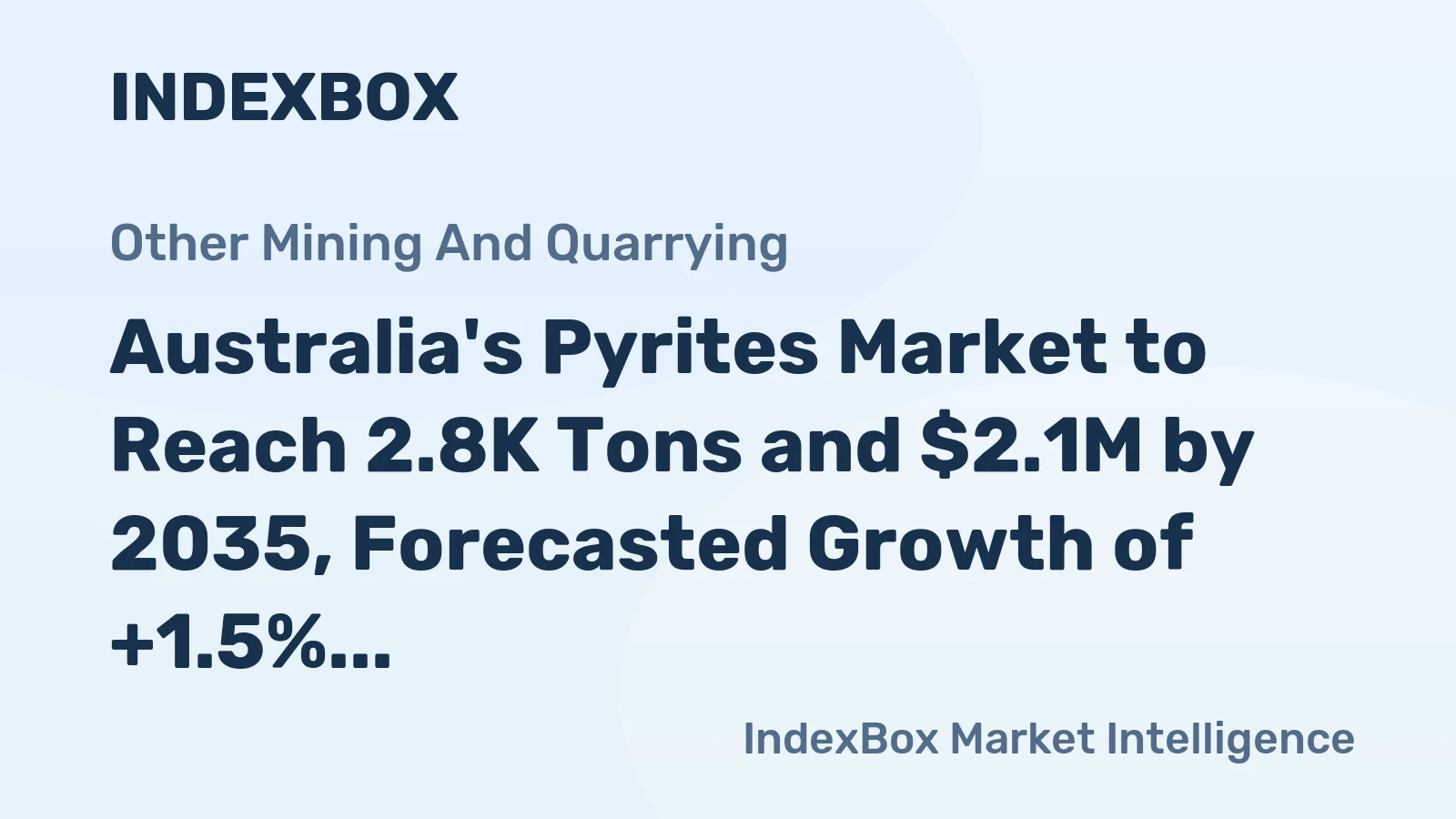 Australia's Pyrites Market to Reach 2.8K Tons and $2.1M by 2035, Forecasted Growth of +1.5% in Volume and +3.0% in Value