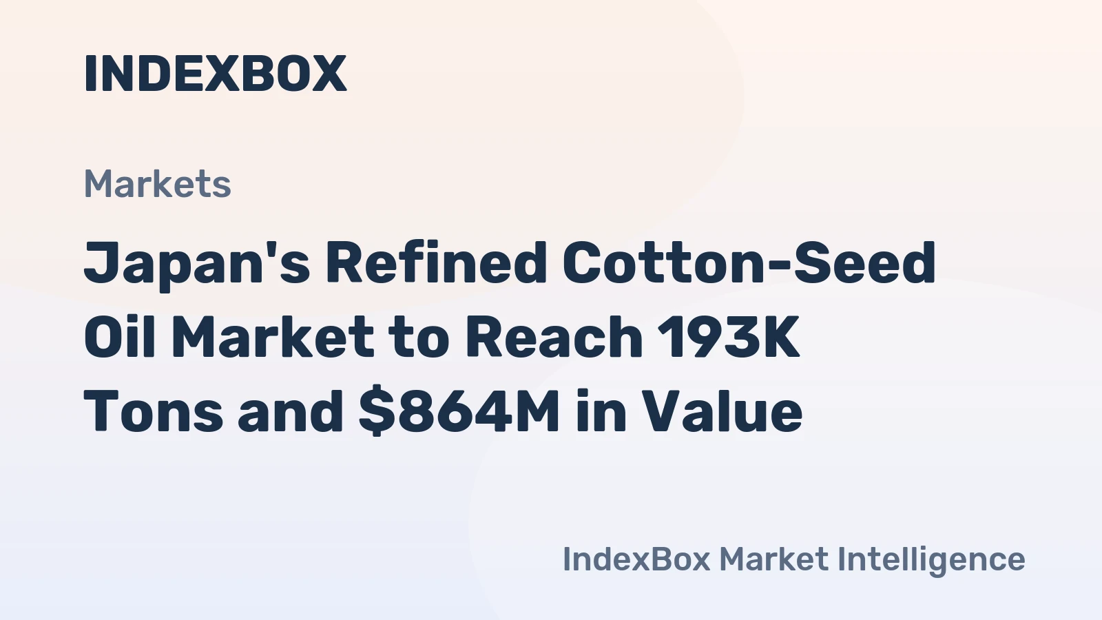 Japan's Refined Cotton-Seed Oil Market to Reach 193K Tons and $864M in Value