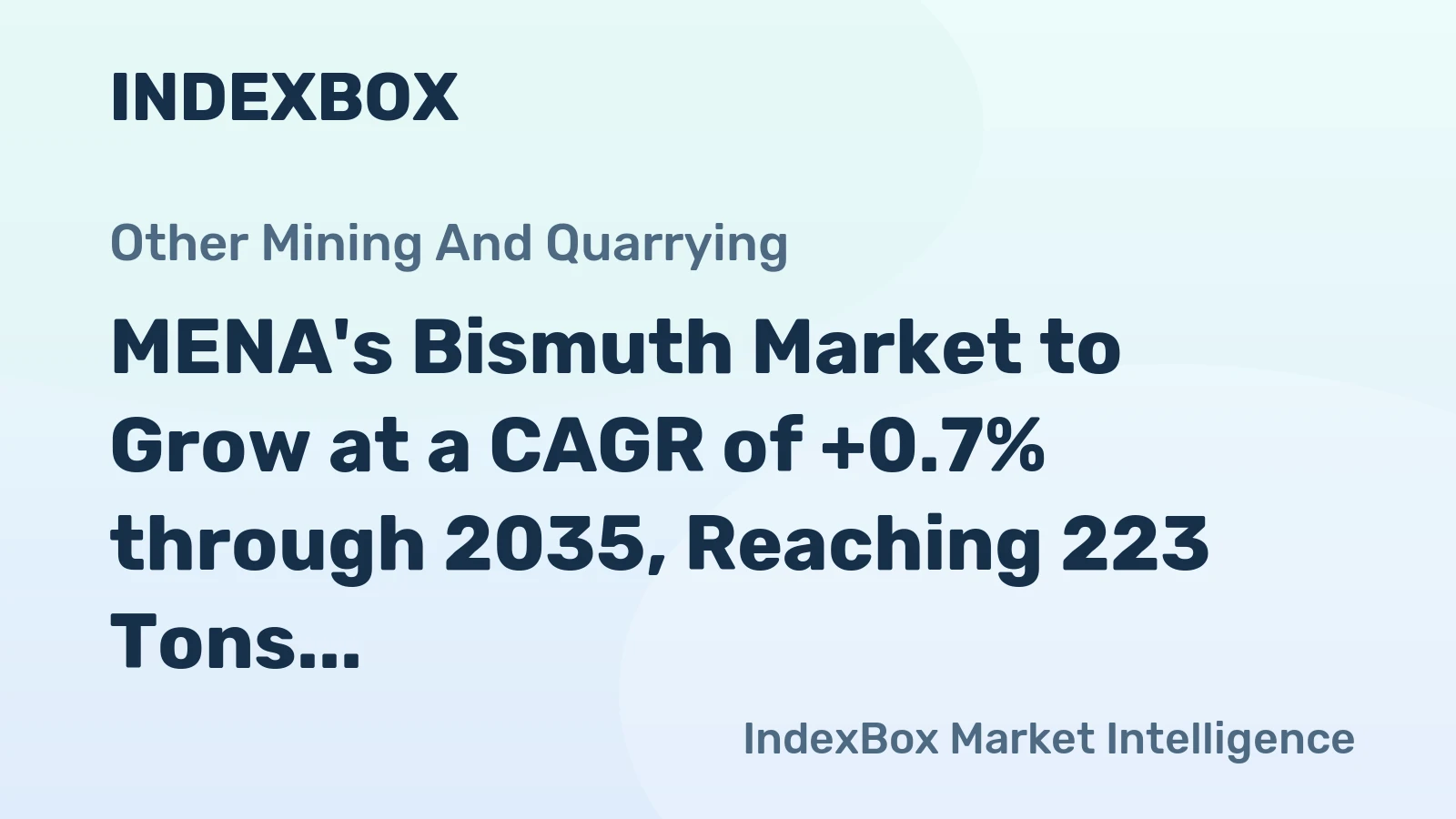 MENA's Bismuth Market to Grow at a CAGR of +0.7% through 2035, Reaching 223 Tons