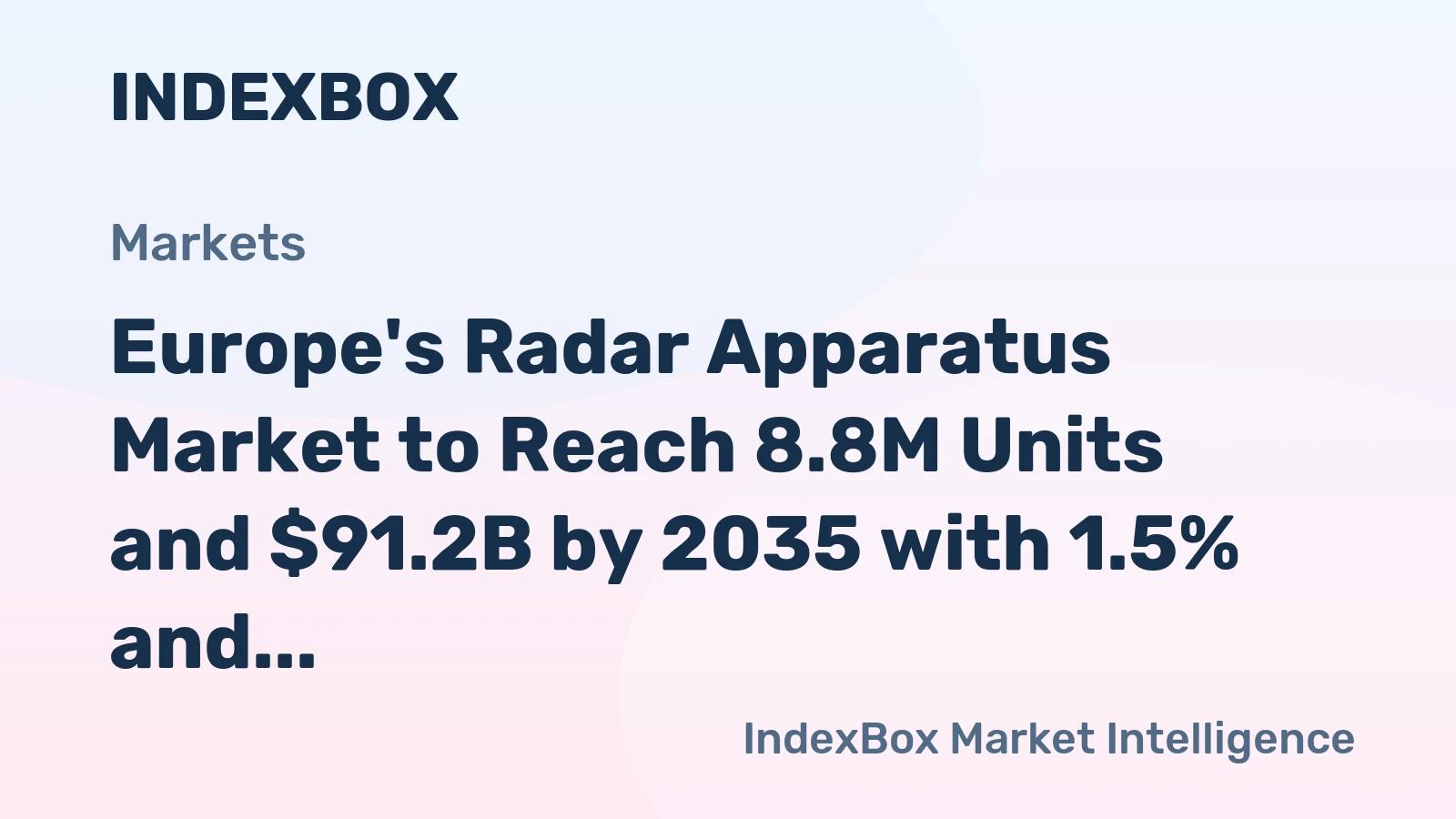 Europe's Radar Apparatus Market to Reach 8.8M Units and $91.2B by 2035 with 1.5% and 1.9% Growth, Respectively