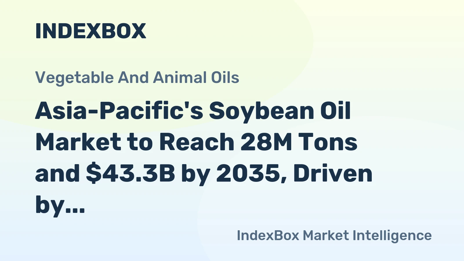 Asia-Pacific's Soybean Oil Market to Reach 28M Tons and $43.3B by 2035, Driven by Increasing Demand