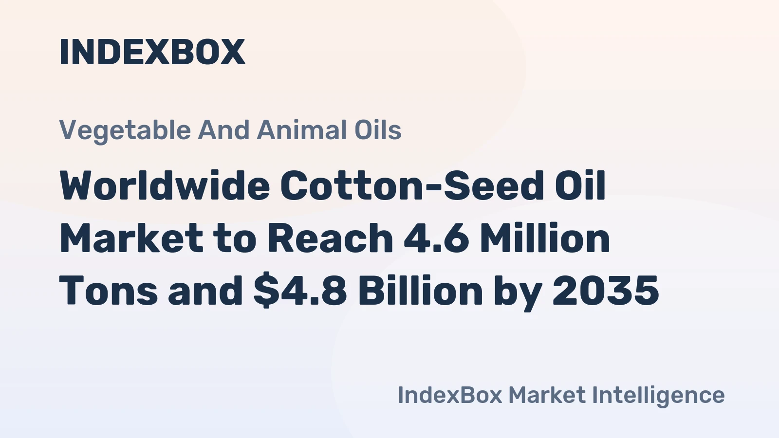 Worldwide Cotton-Seed Oil Market to Reach 4.6 Million Tons and $4.8 Billion by 2035