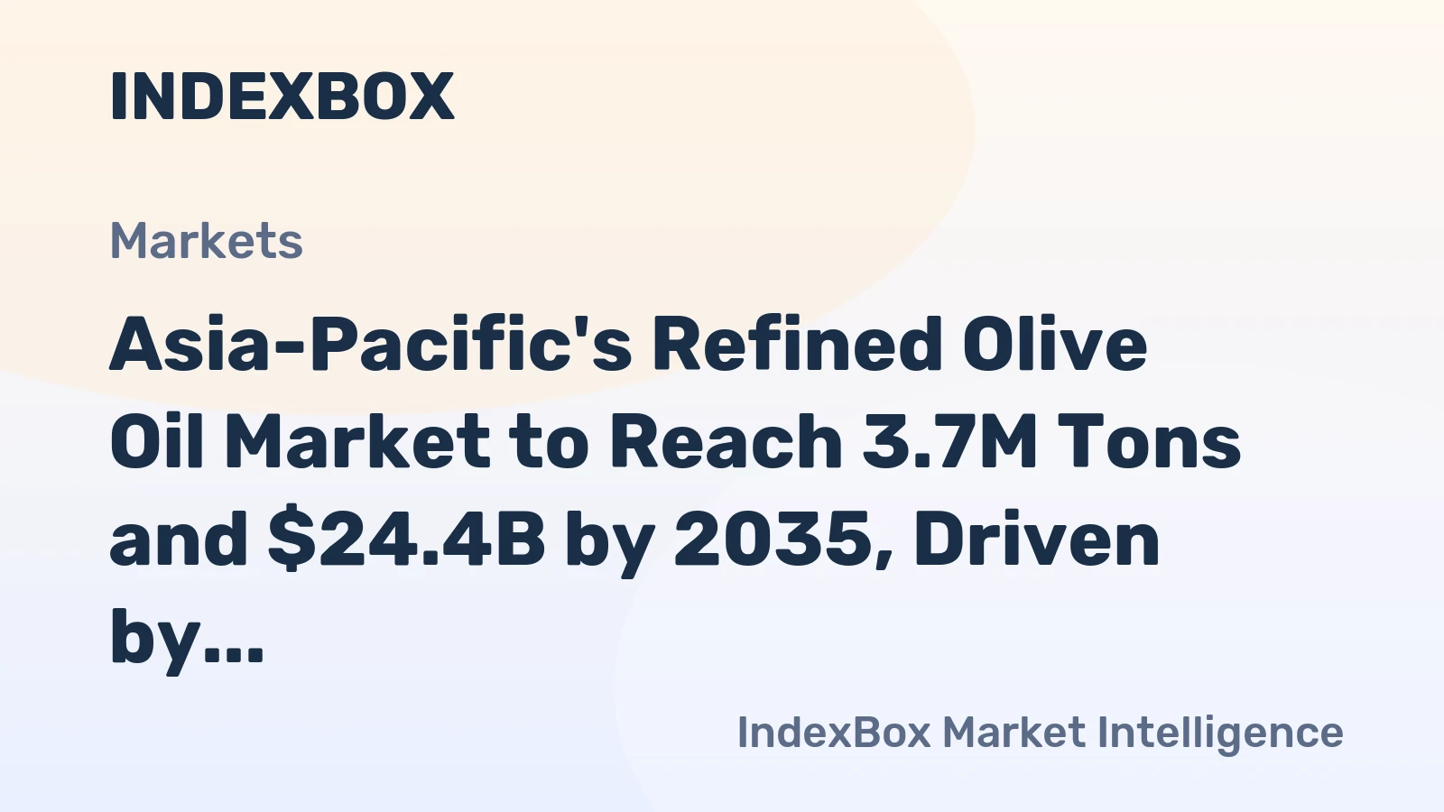Asia-Pacific's Refined Olive Oil Market to Reach 3.7M Tons and $24.4B by 2035, Driven by Increasing Demand