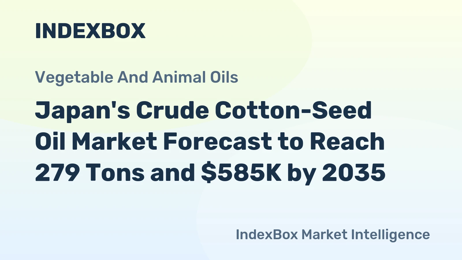 Japan's Crude Cotton-Seed Oil Market Forecast to Reach 279 Tons and $585K by 2035