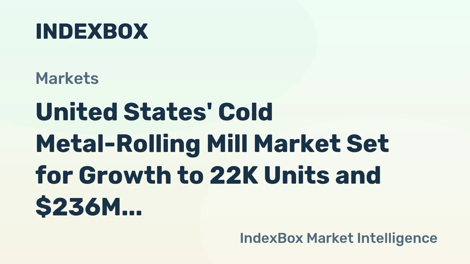 United States' Cold Metal-Rolling Mill Market Set for Growth to 22K Units and $236M Value