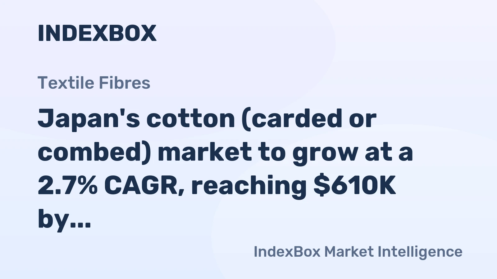 Japan's cotton (carded or combed) market to grow at a 2.7% CAGR, reaching $610K by 2035, driven by rising demand.
