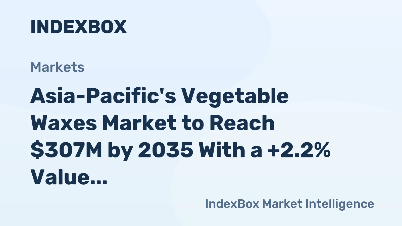 Asia-Pacific's Vegetable Waxes Market to Reach $307M by 2035 With a +2.2% Value CAGR Amid Decelerating Growth
