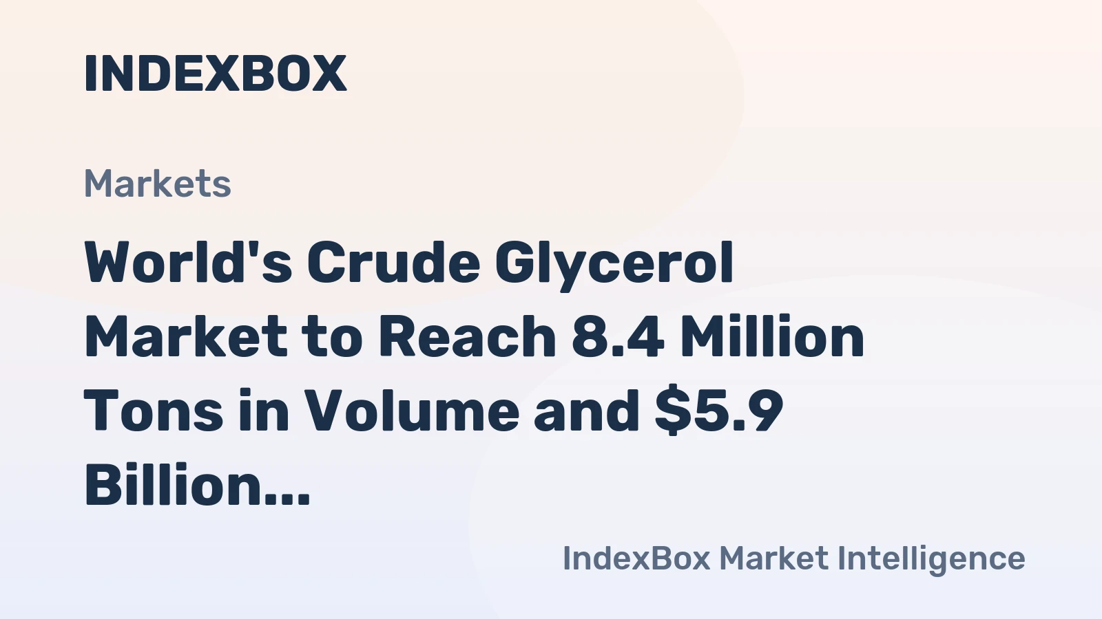 World's Crude Glycerol Market to Reach 8.4 Million Tons in Volume and $5.9 Billion in Value by 2035