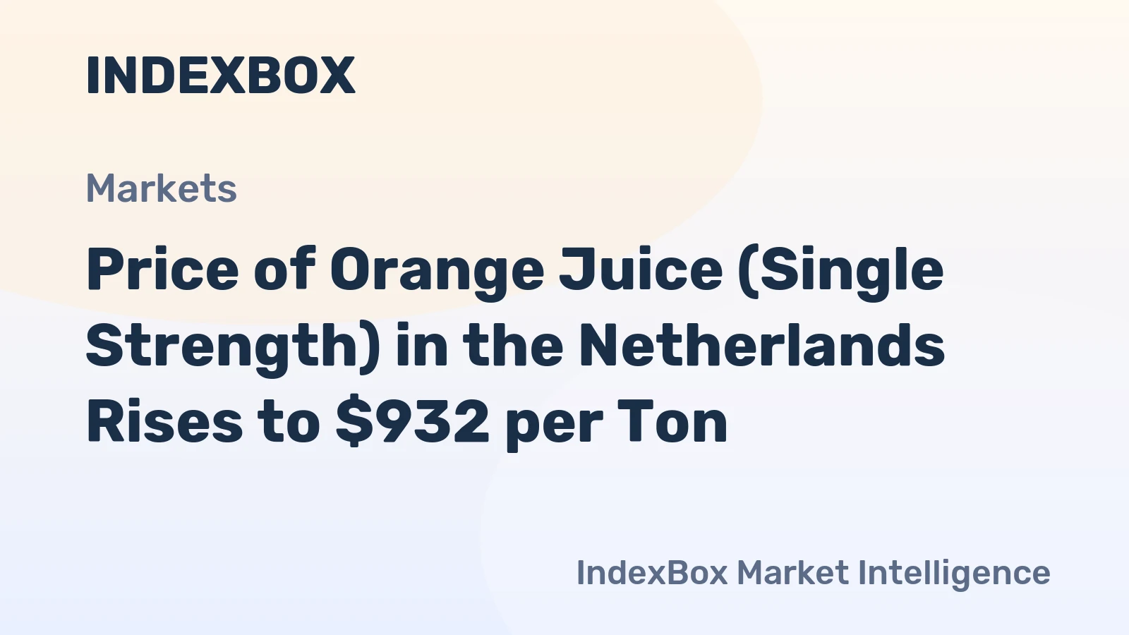 Price of Orange Juice (Single Strength) in the Netherlands Rises to $932 per Ton