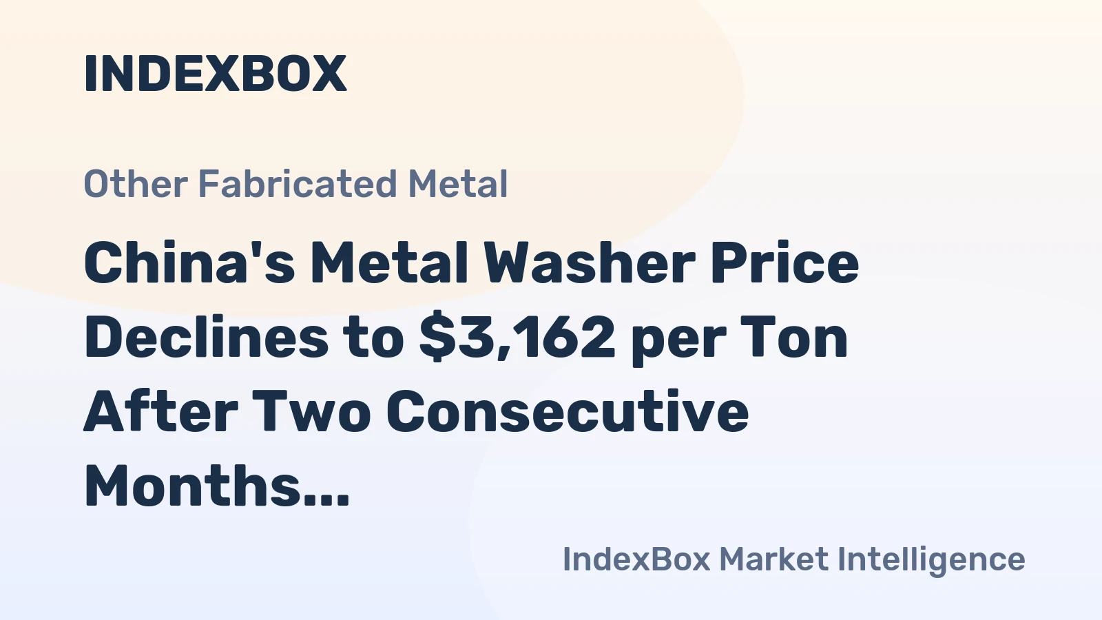 China's Metal Washer Price Declines to $3,162 per Ton After Two Consecutive Months of Decline
