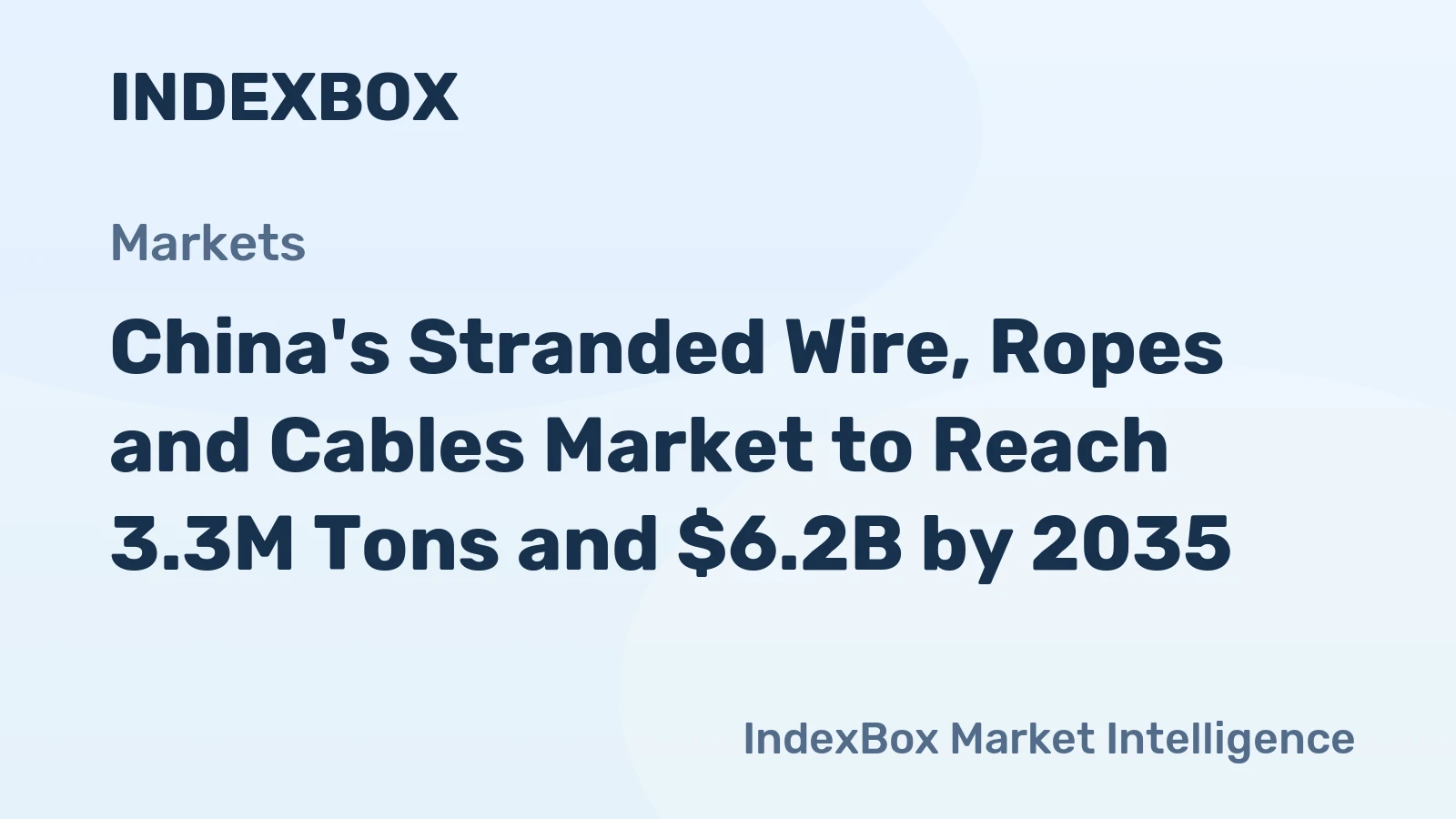 China's Stranded Wire, Ropes and Cables Market to Reach 3.3M Tons and $6.2B by 2035