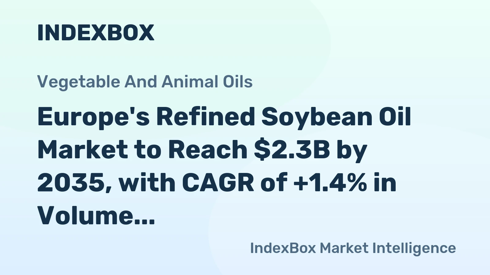 Europe's Refined Soybean Oil Market to Reach $2.3B by 2035, with CAGR of +1.4% in Volume and +2.3% in Value Terms