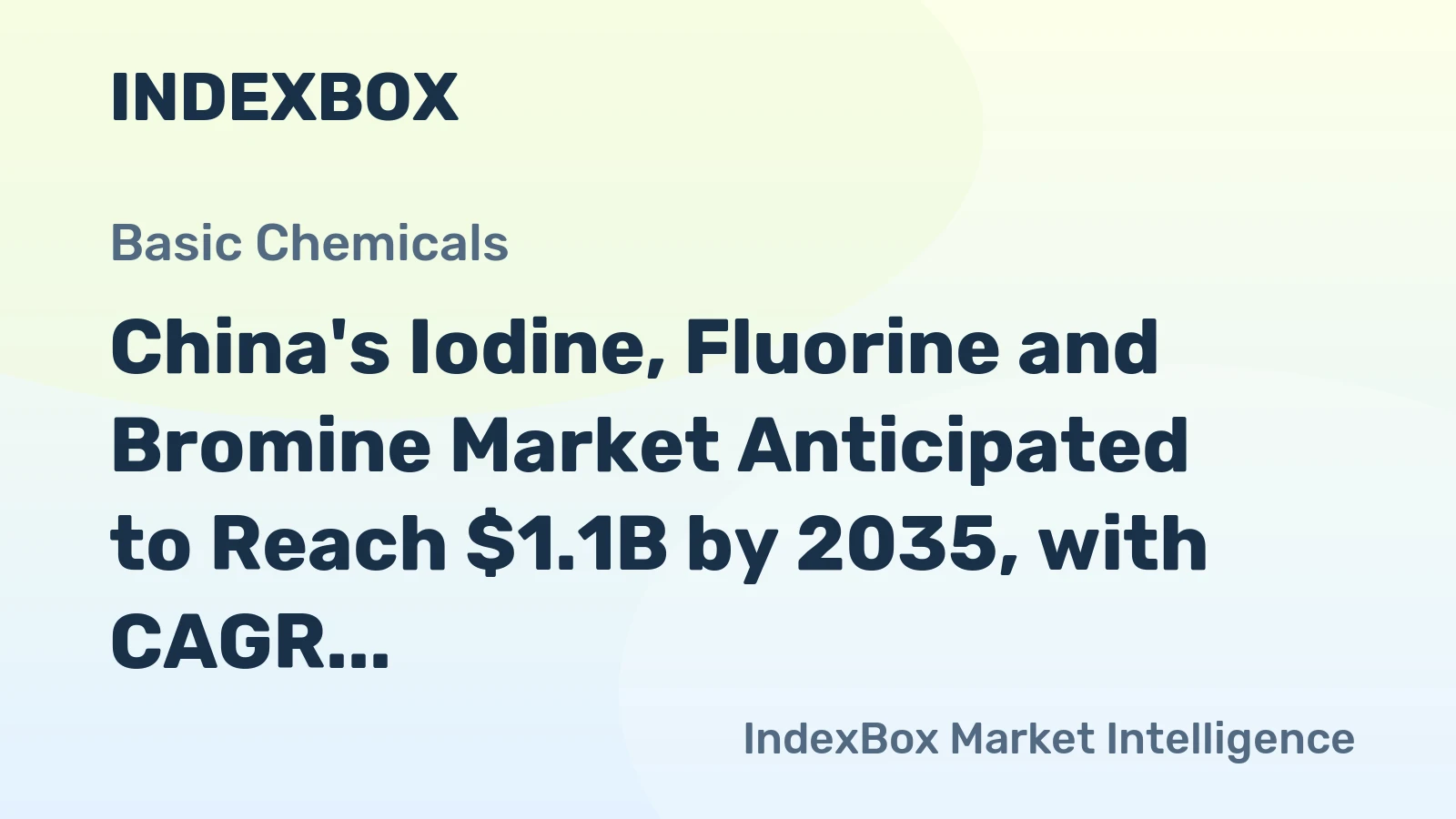 China's Iodine, Fluorine and Bromine Market Anticipated to Reach $1.1B by 2035, with CAGR of +4.1% in Value