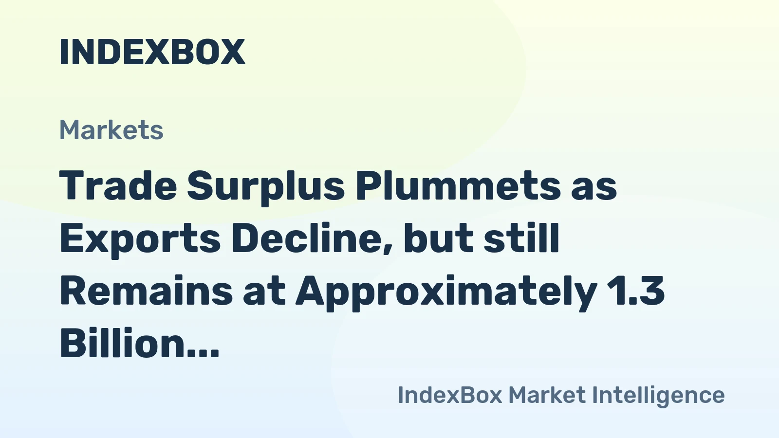 Trade Surplus Plummets as Exports Decline, but still Remains at Approximately 1.3 Billion USD